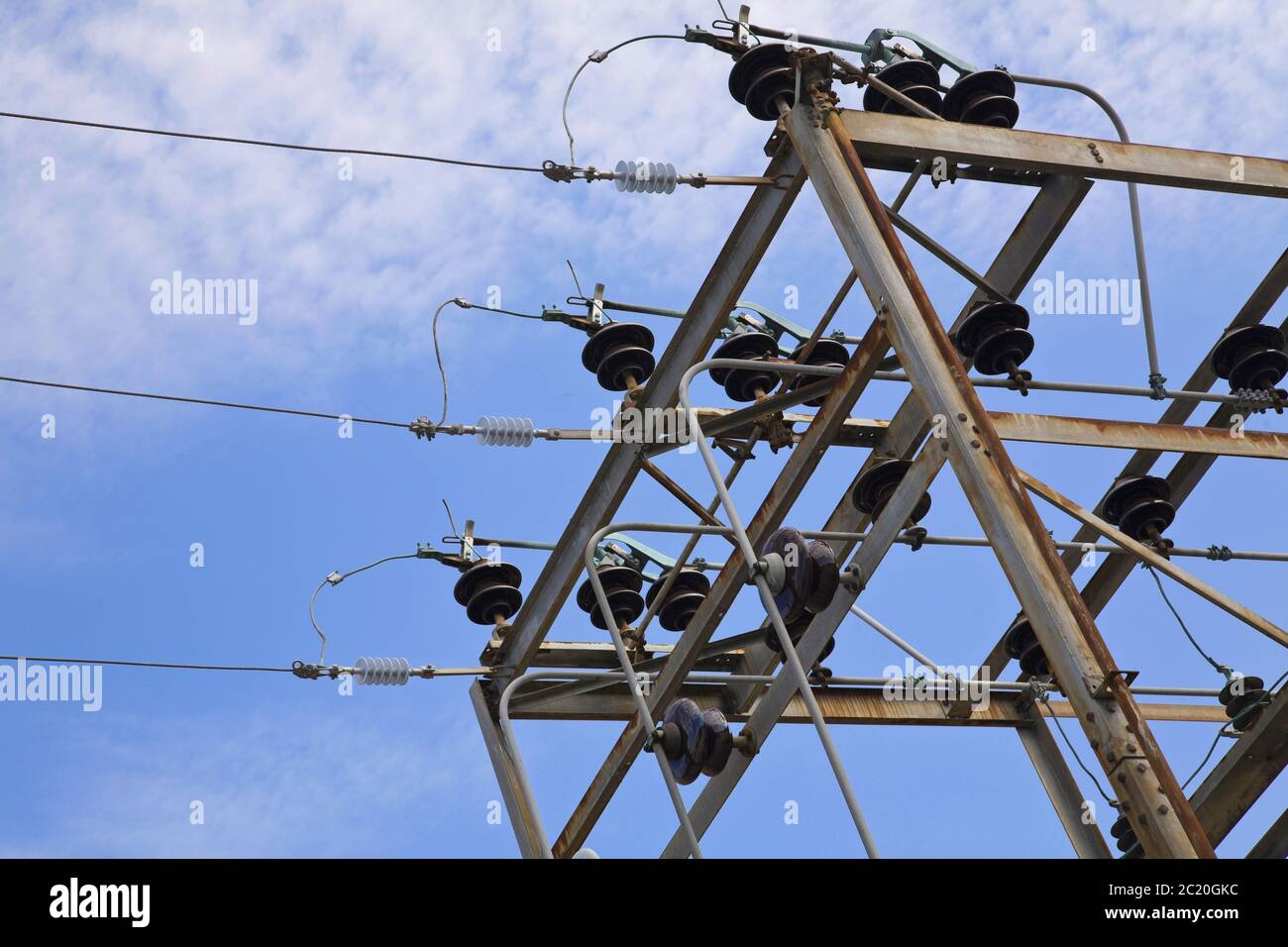 electric, power, line, pole, construction, blue, sky, mast, high ...