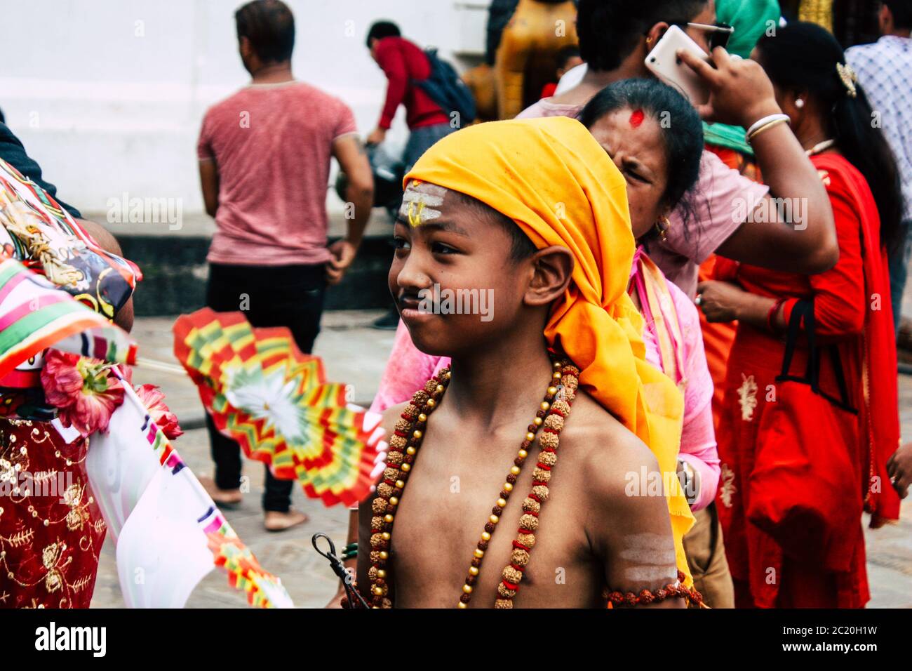 Kathmandu Nepal August 27, 2018 Portrait of unknown Hindu kid visiting ...