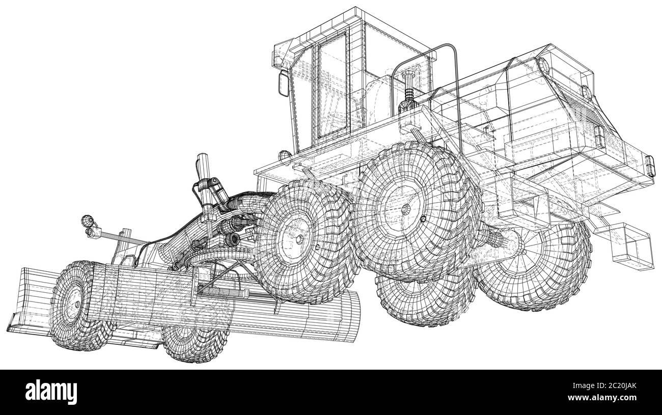 Motor grader.. Vector Wire-frame isolated excavator on background ...