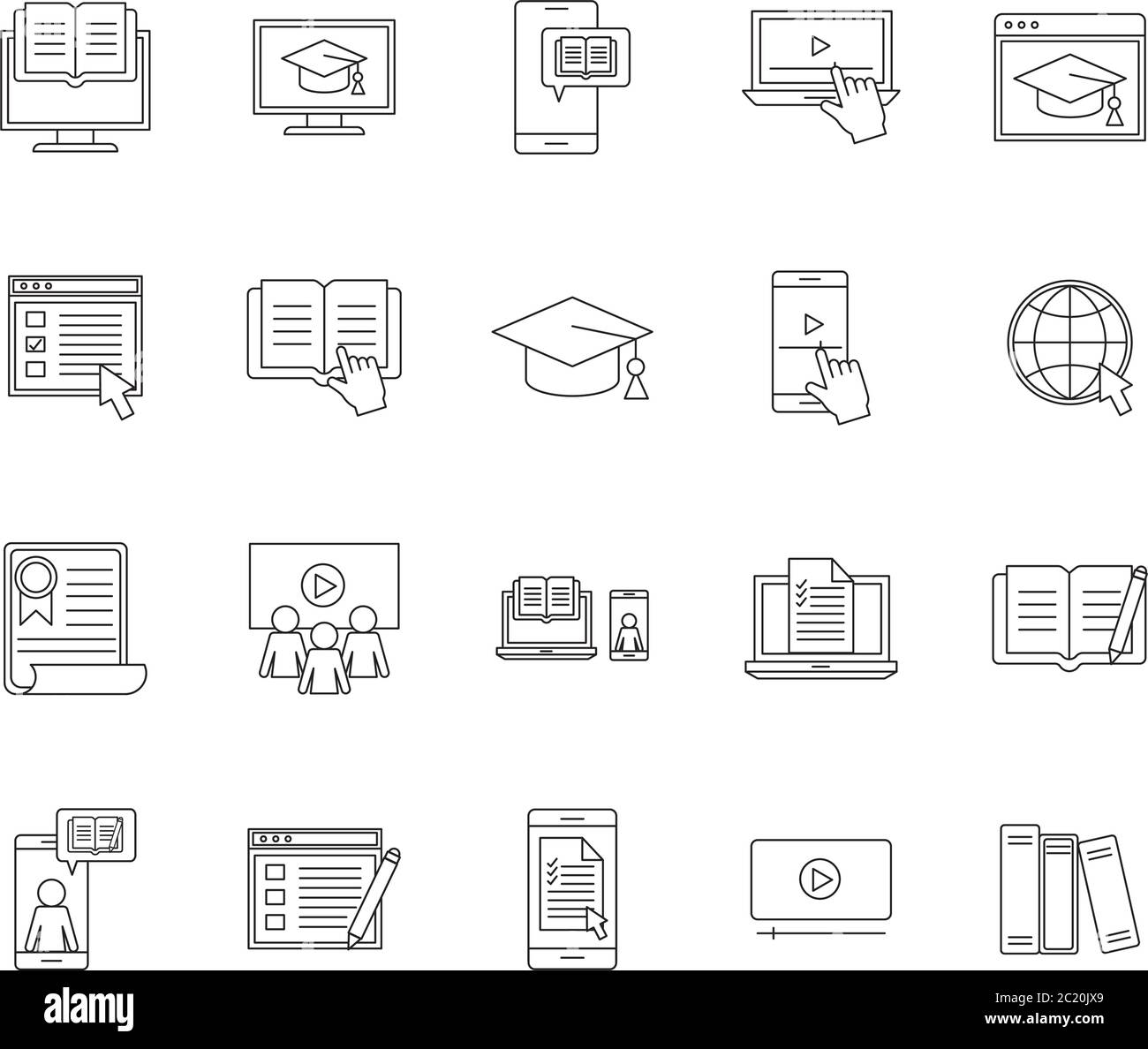silhouette style icon set design, Education online and elearning theme ...