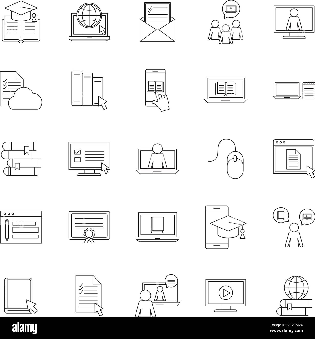 silhouette style icon set design, Education online and elearning theme ...