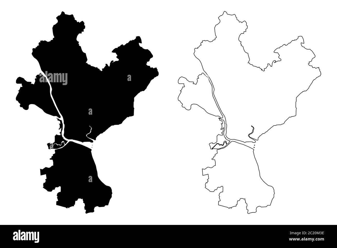 Yangon City (Republic of the Union of Myanmar, Burma) map vector ...