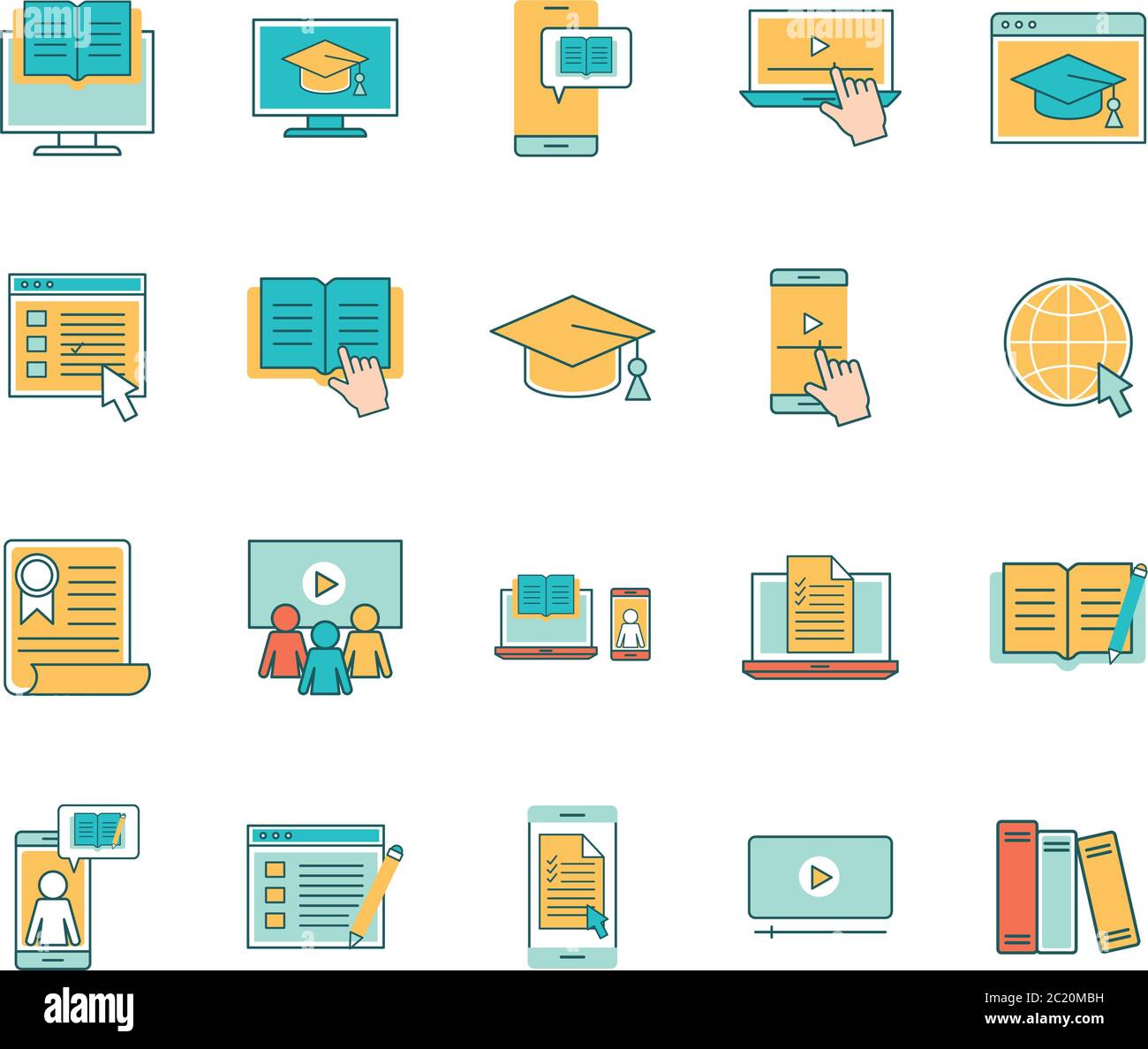 line and fill style icon set design, Education online and elearning ...