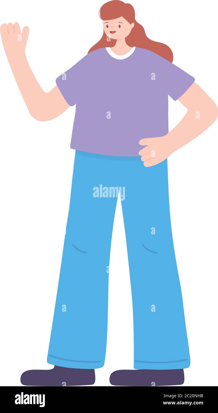 young woman character female standing isolated icon design white ...