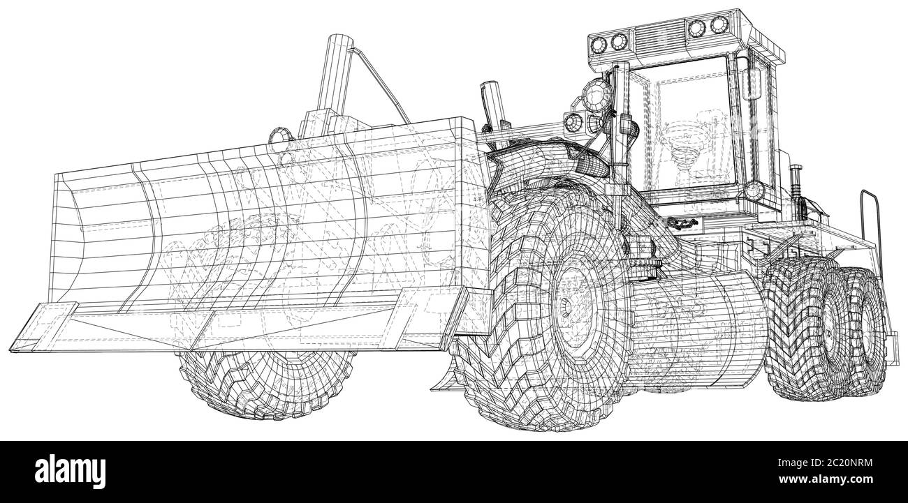 Road grader. Heavy equipmen Vector illustration. Wire-frame line ...