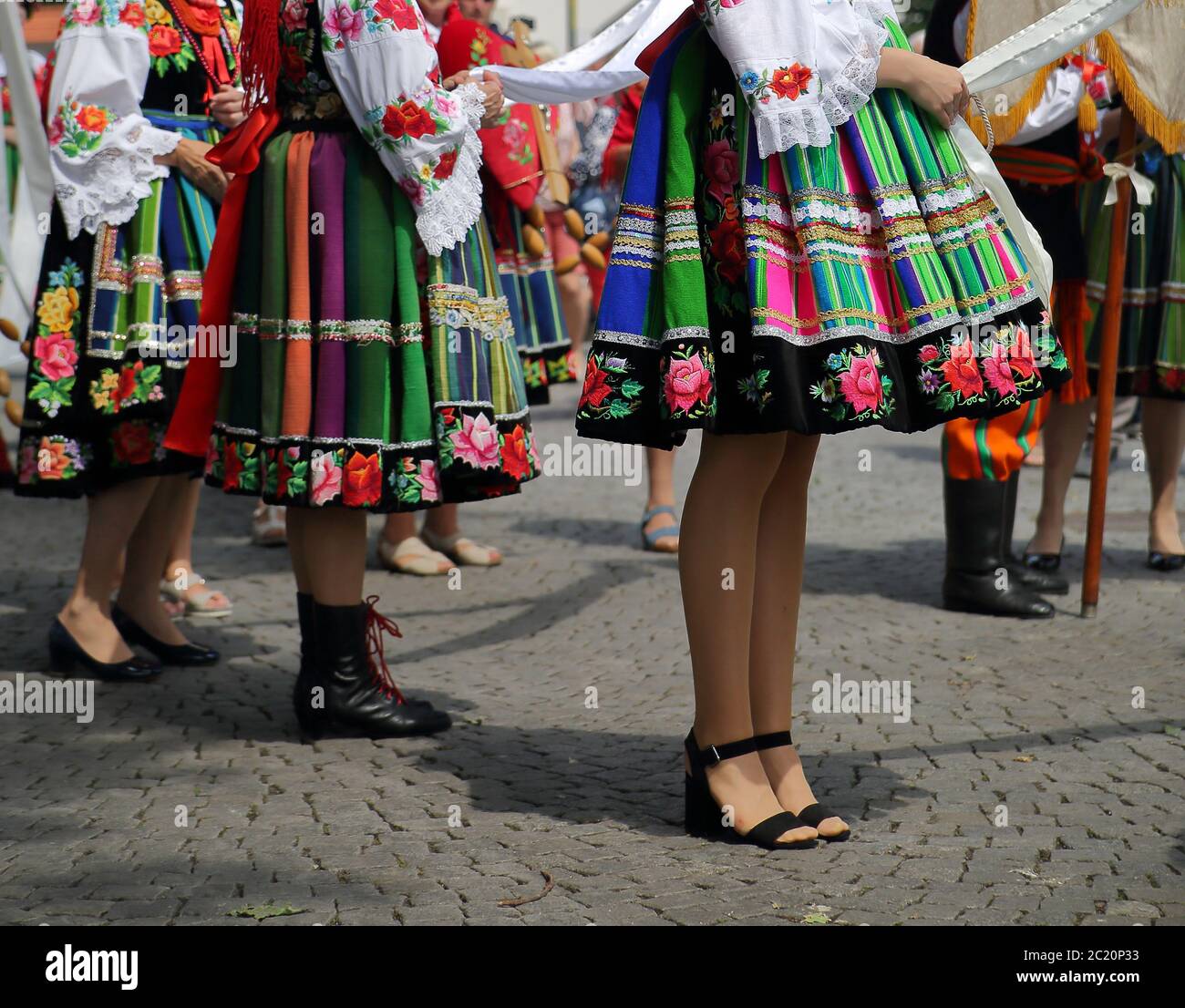 Local people girls in beautiful folk costumes dress from Lowicz in ...