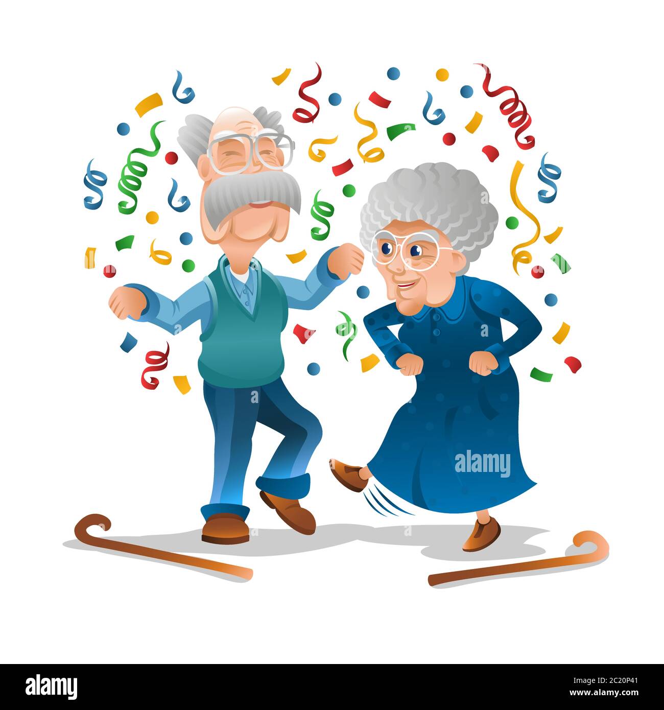 Grandpa and grandma have fun and dance at the disco. Grandmother and ...