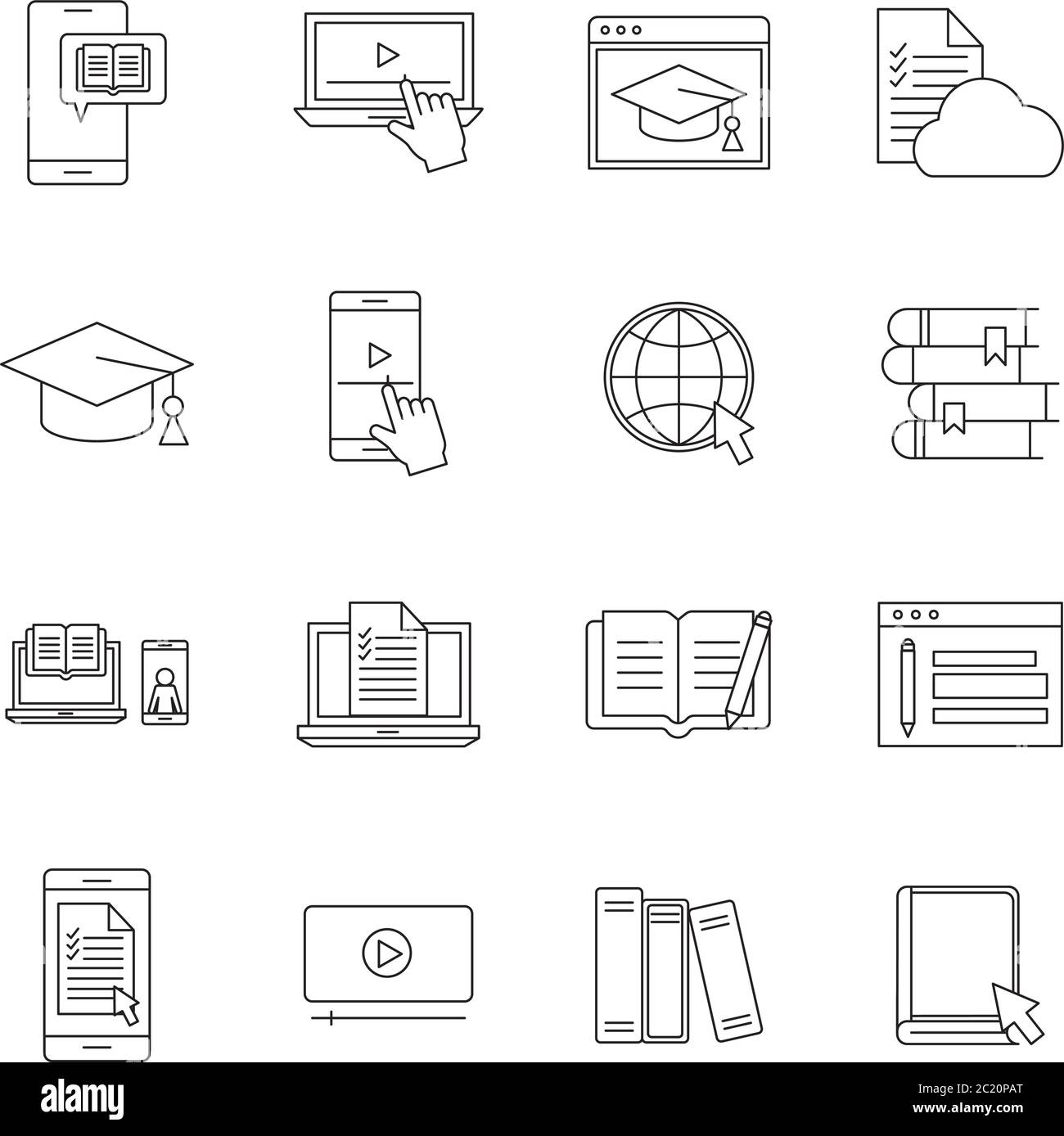 silhouette style icon set design, Education online and elearning theme ...