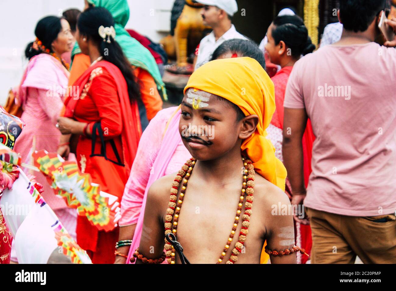 Kathmandu Nepal August 27, 2018 Portrait of unknown Hindu kid visiting ...