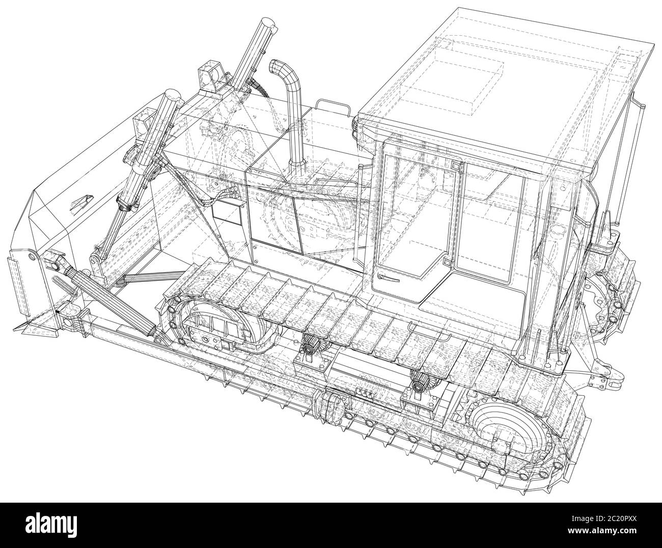 Powerful hydraulic bulldozer. Wire-frame. Vehicle Vector Illustration ...