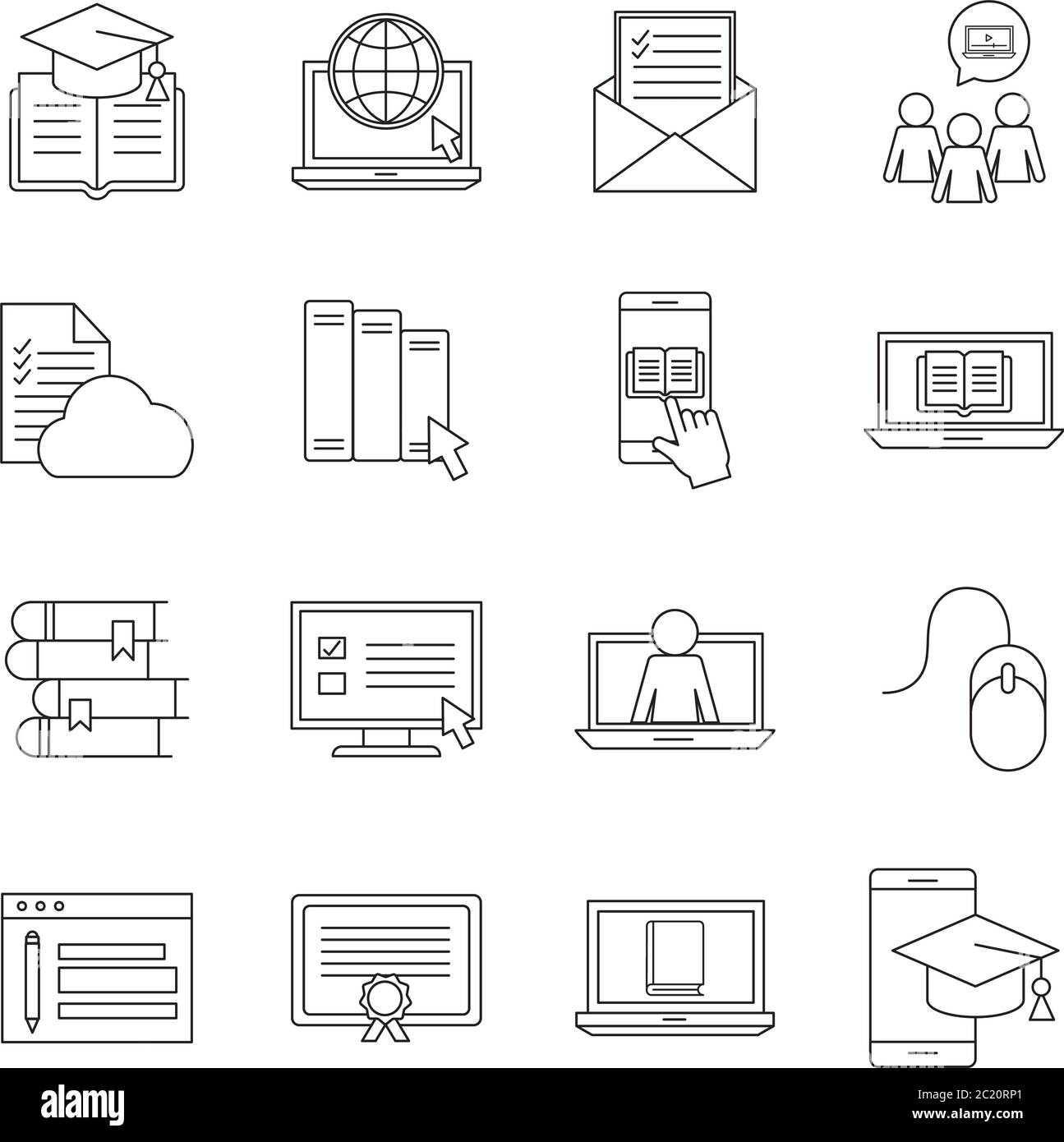 silhouette style icon set design, Education online and elearning theme ...