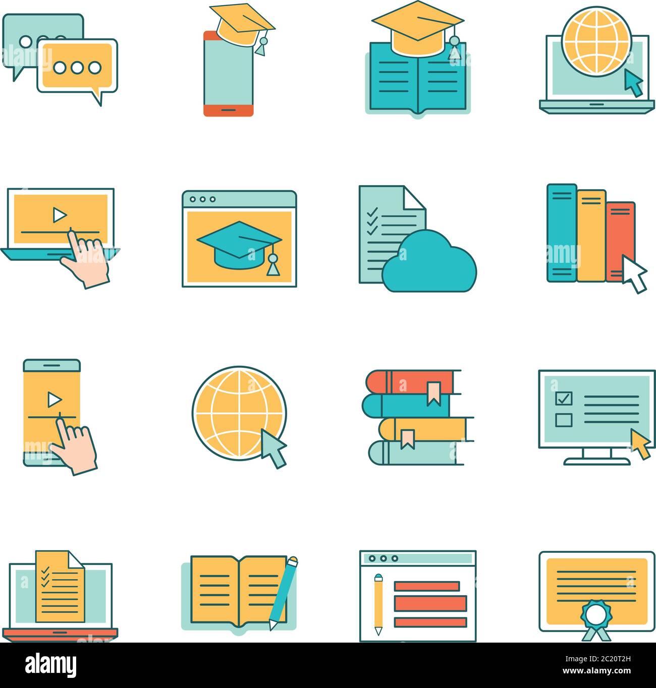 line and fill style icon set design, Education online and elearning ...