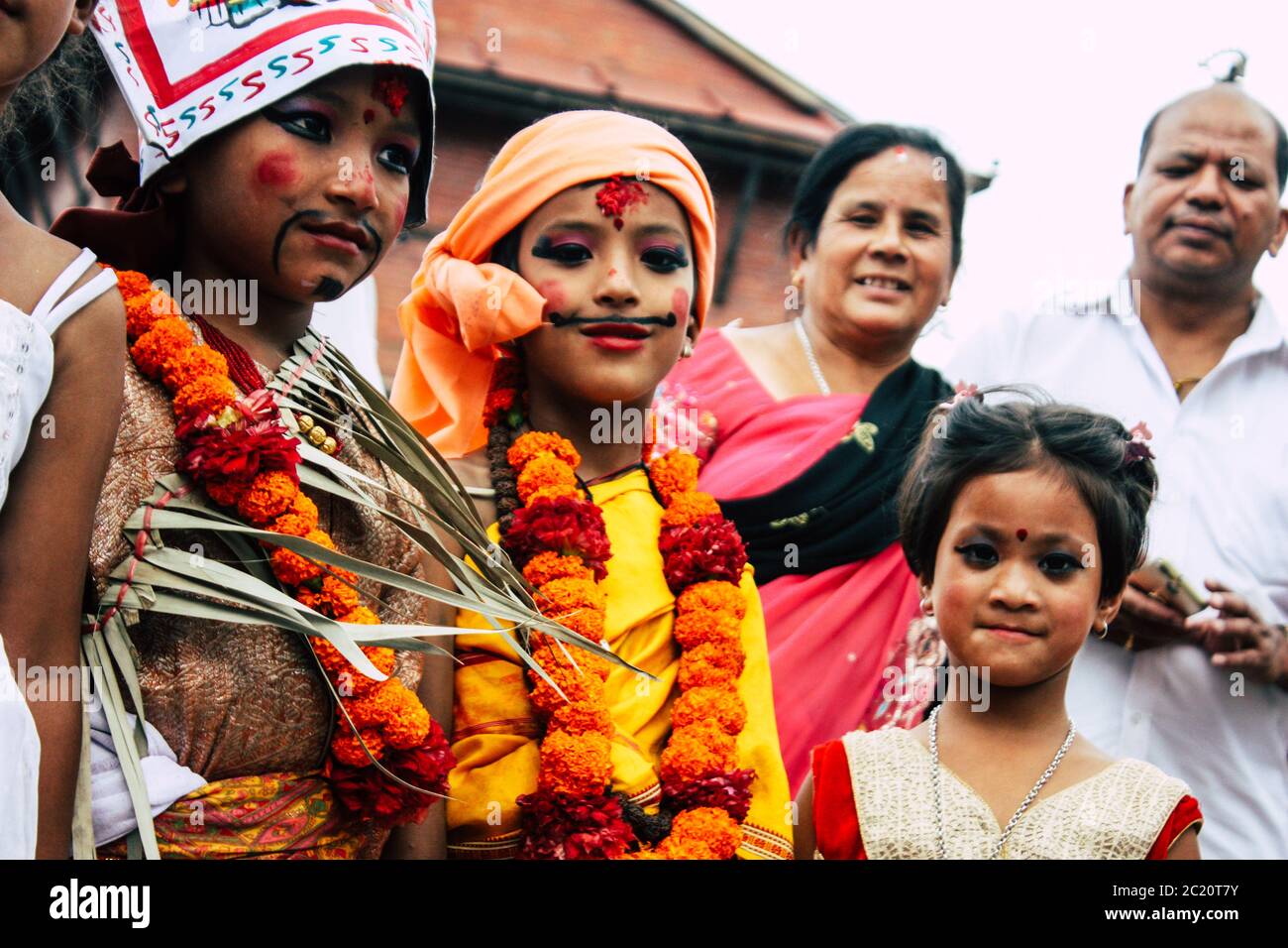 Kathmandu Nepal August 27, 2018 Portrait of unknown Hindu kid visiting ...