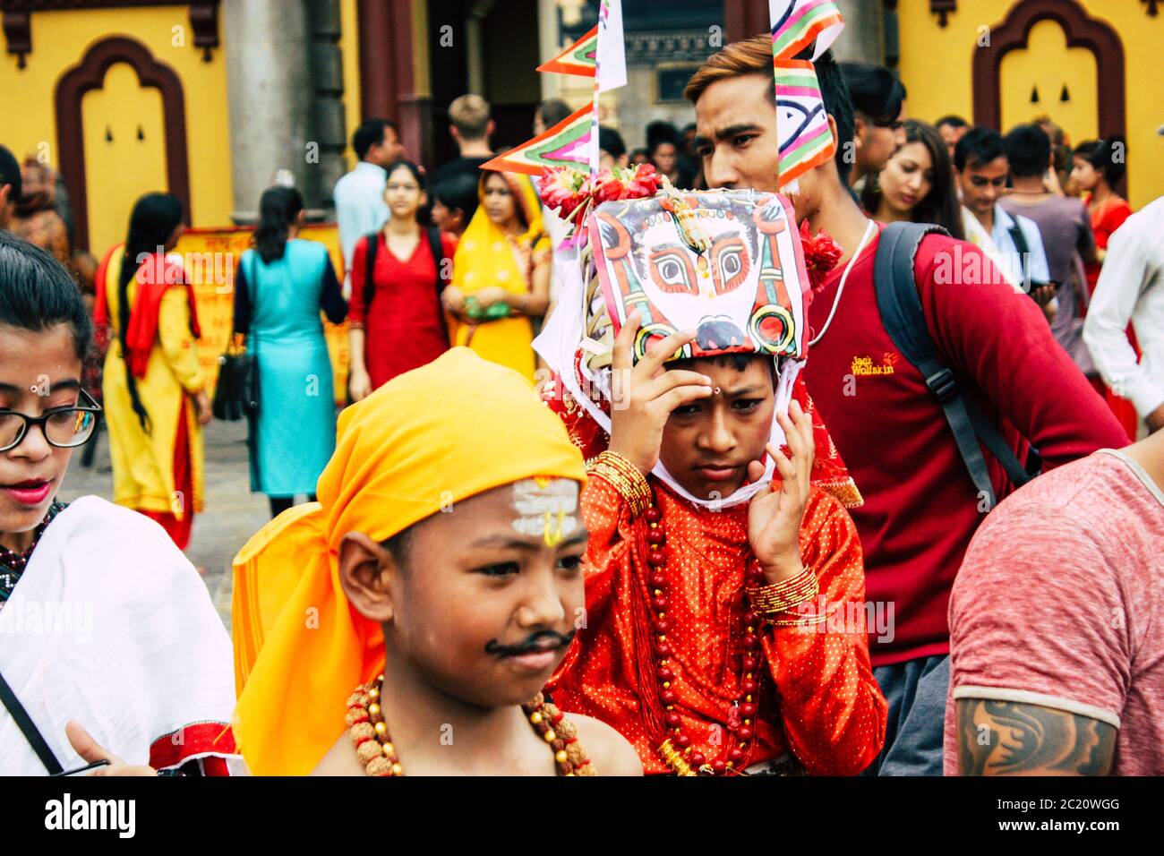 Kathmandu Nepal August 27, 2018 Portrait of unknown Hindu kid visiting ...
