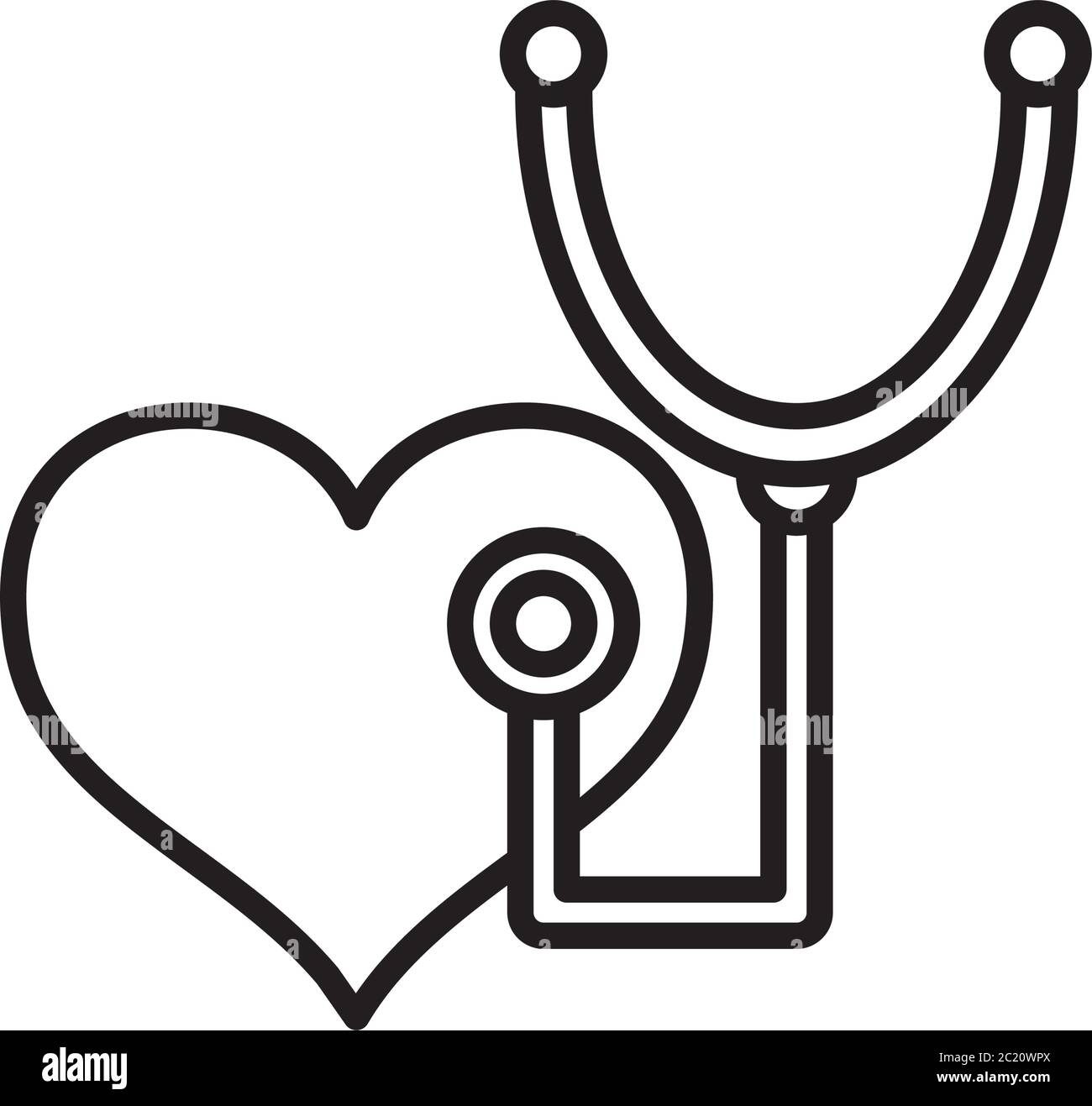heart and stethoscope icon over white background, line style, vector ...
