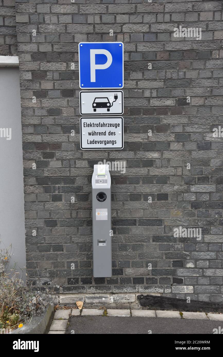 Cologne, Germany. 16th June, 2020. Parking lot with charging station ...