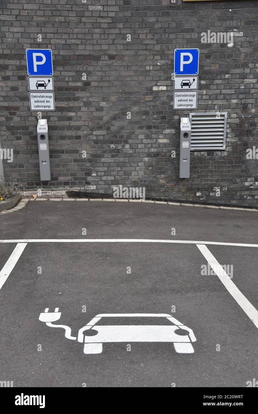 Cologne, Germany. 16th June, 2020. Parking lot with charging station ...