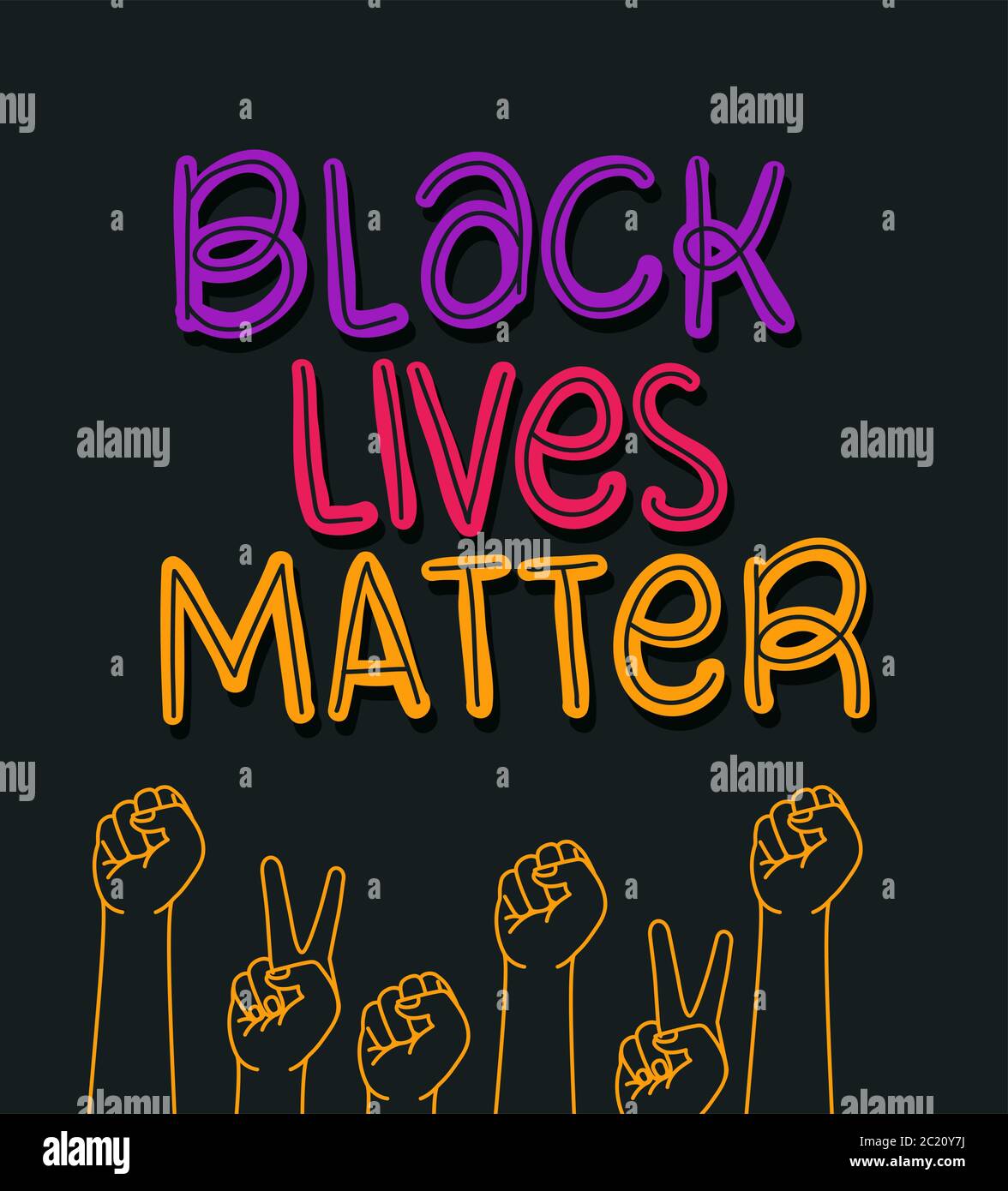 Black lives matter with fists and peace and love hands design of ...