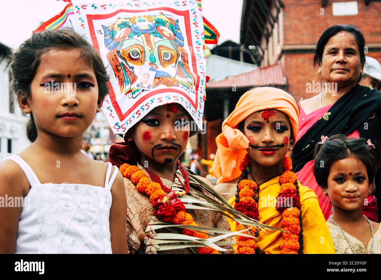 Kathmandu Nepal August 27, 2018 Portrait of unknown Hindu kid visiting ...