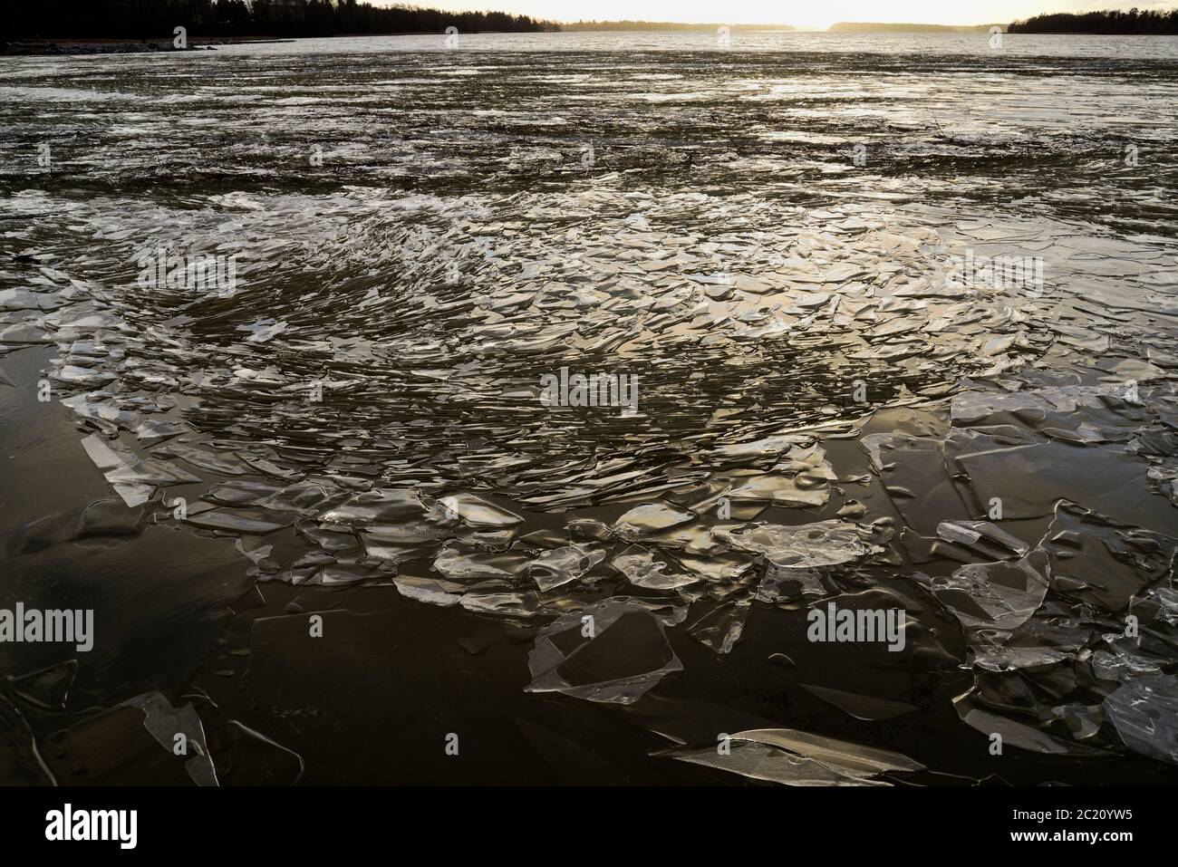 crushed ice backlit by the sun on the lake Stock Photo - Alamy