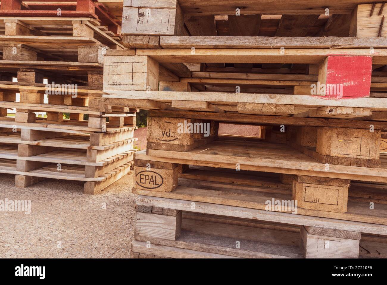 Huge pile of different type of pallet at a recycling business area ...