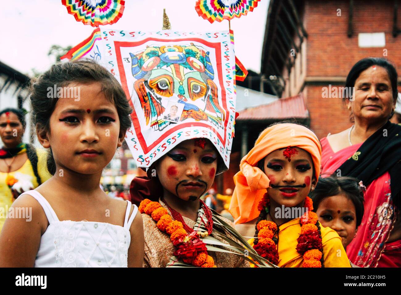 Kathmandu Nepal August 27, 2018 Portrait of unknown Hindu kid visiting ...