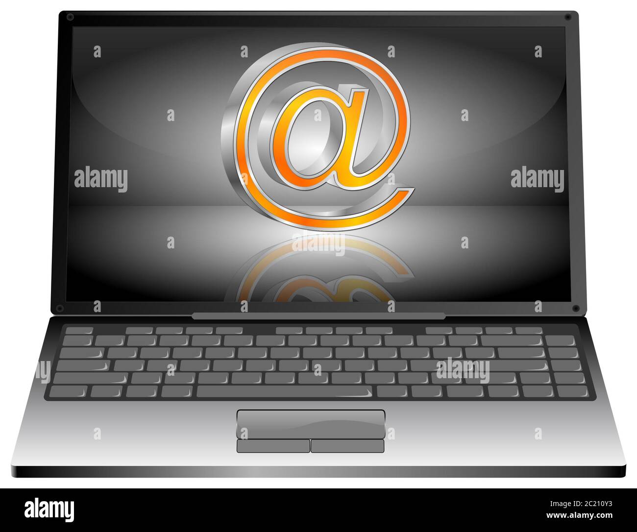 Laptop computer with orange Email Symbol on silver desktop - 3D ...