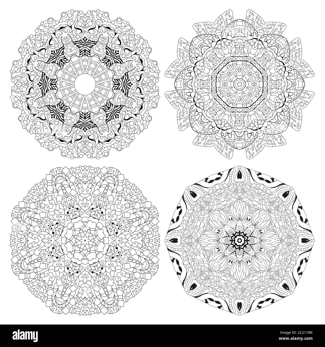 Hand drawn zentangle set of 4 mandalas for coloring page Stock Vector ...