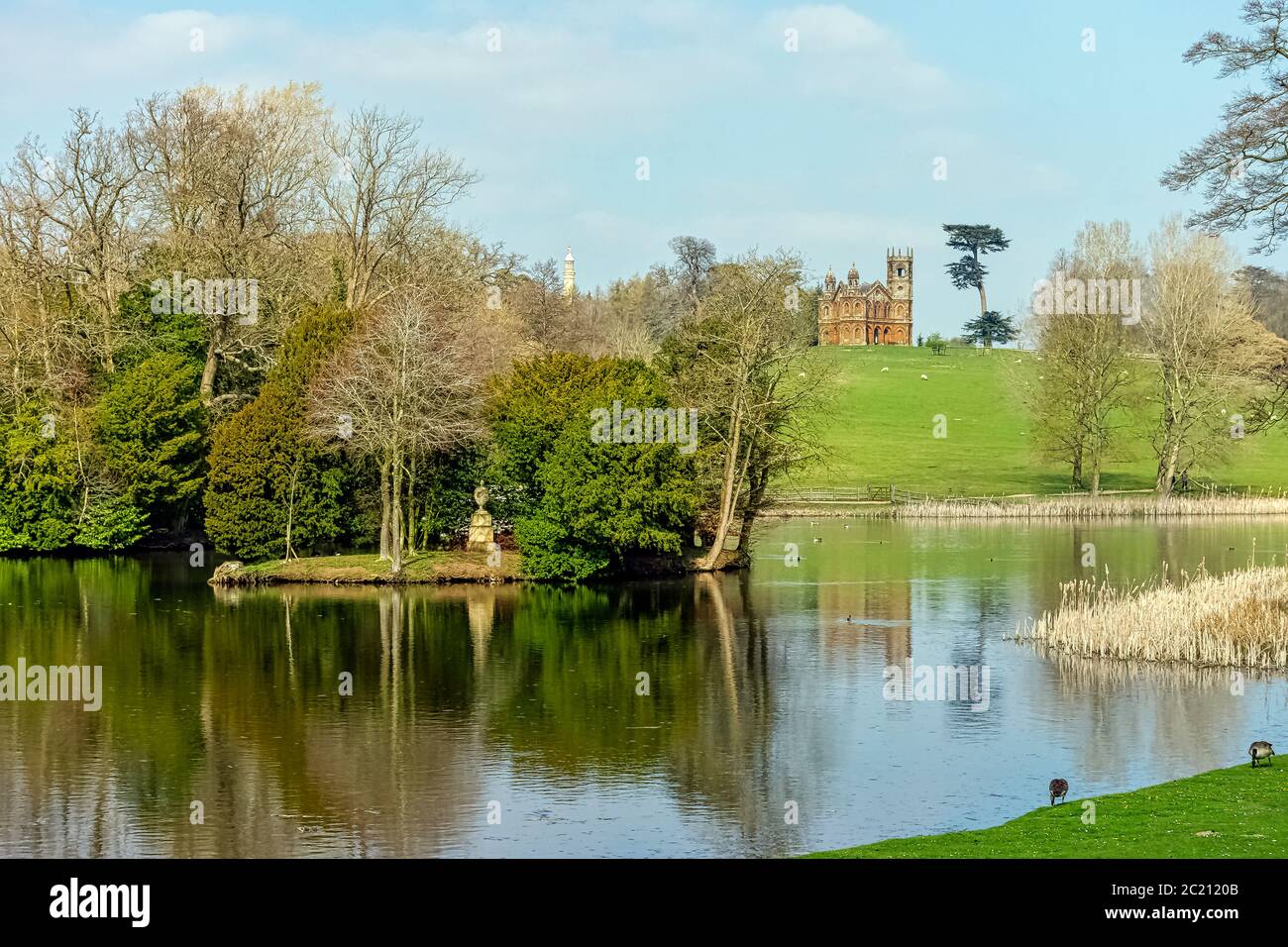 Panoramic view of Octagon Lake in Stowe, Buckinghamshire, United ...