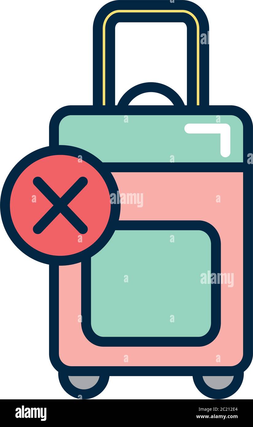 banned flights symbol, wrong and suitcase icon over white background ...