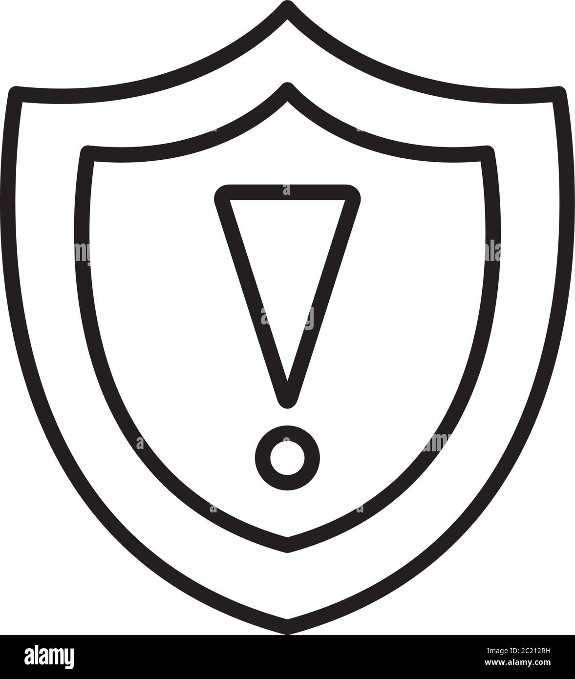 shield with warning sign icon over white background, line style, vector ...