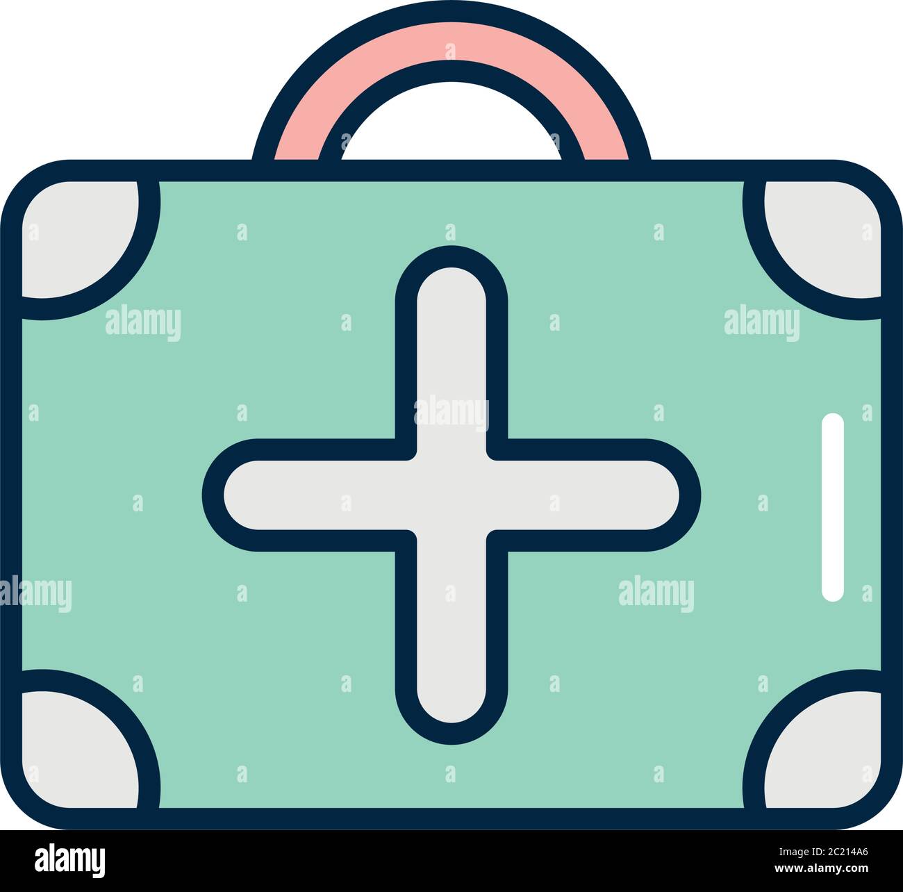 first aid kit box icon over white background, line color style, vector ...