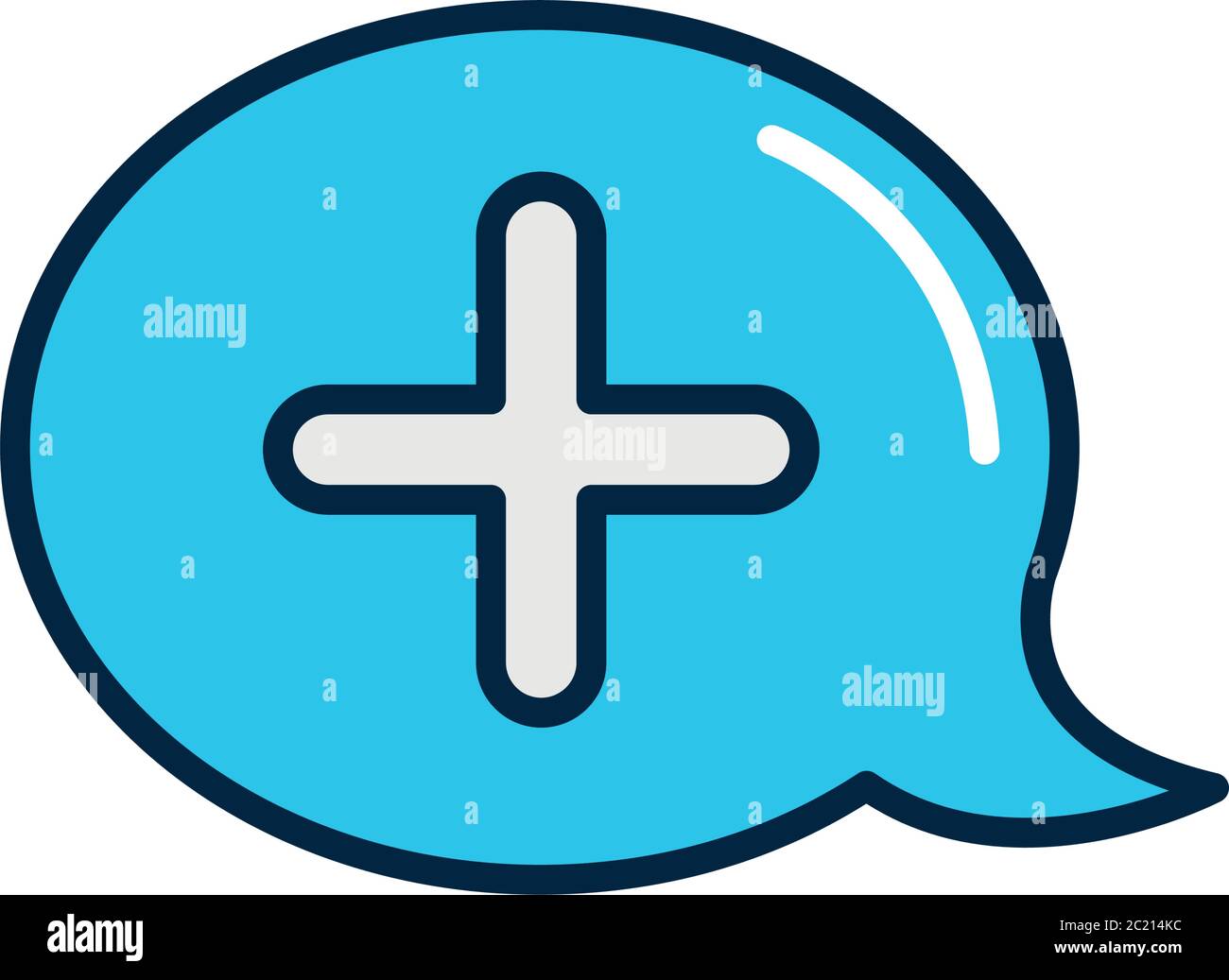 speech bubble with medical cross icon over white background, line color ...