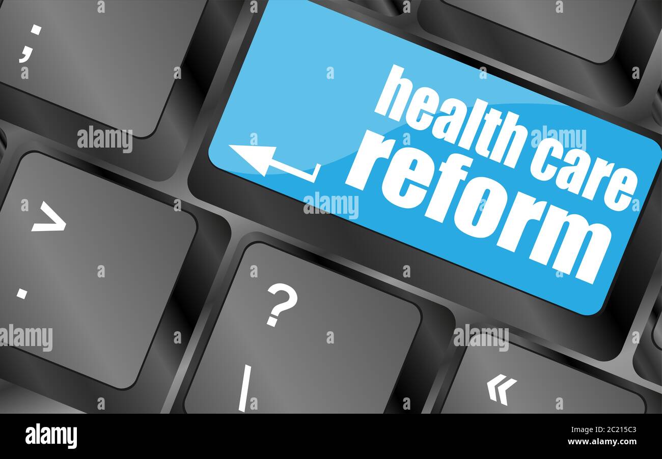 health care reform shown by health computer keyboard button Stock Photo ...