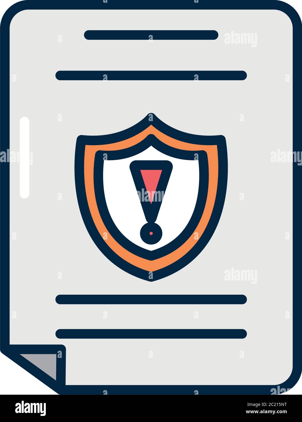 document with alert shield icon over white background, line color style ...