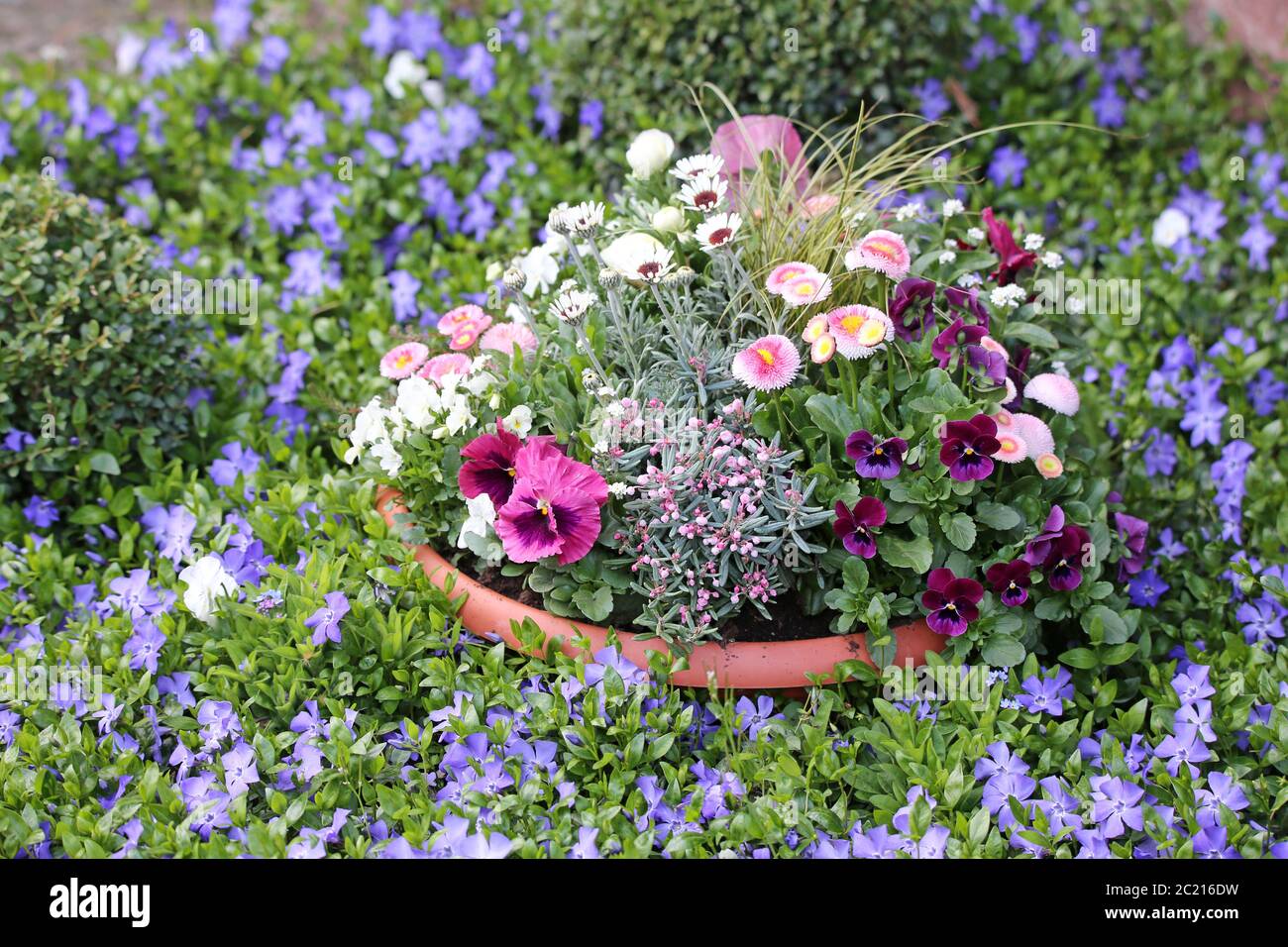 Tomb decorations with flower bowl in evergreen Stock Photo - Alamy