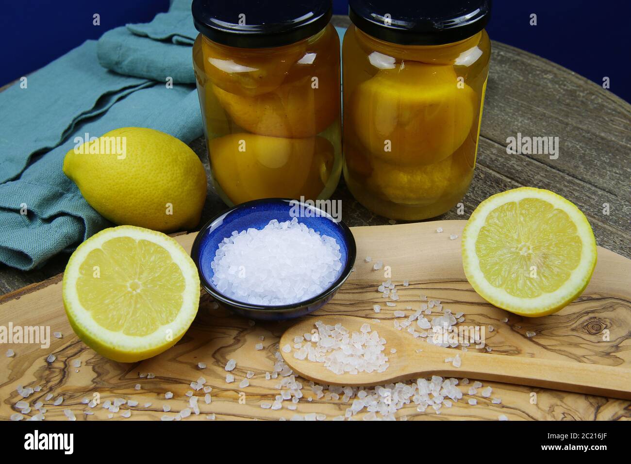 Preparation of moroccan preserved pickled salt lemons: Close up of ...