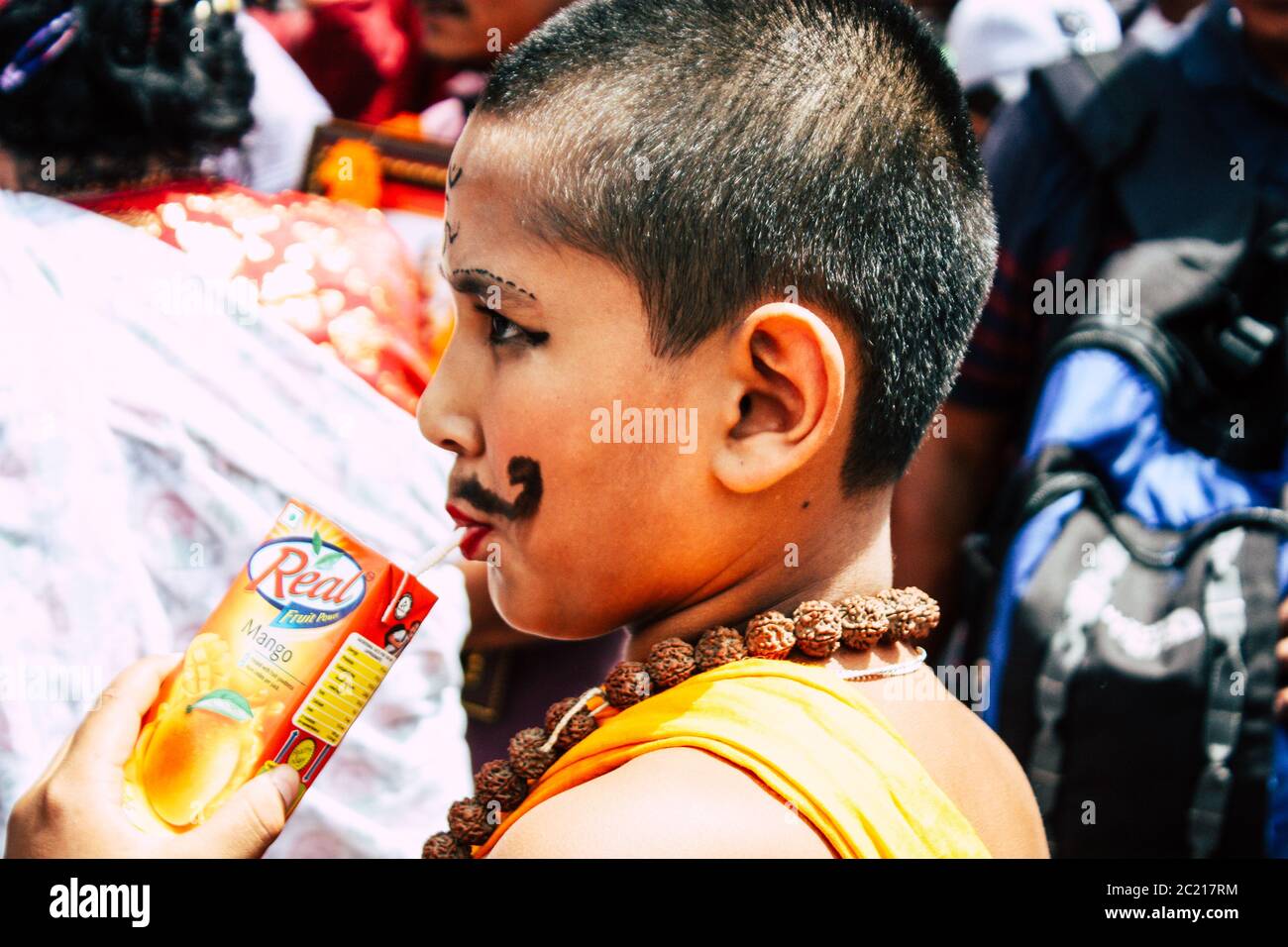 Kathmandu Nepal August 27, 2018 Portrait of unknown Hindu kid visiting ...