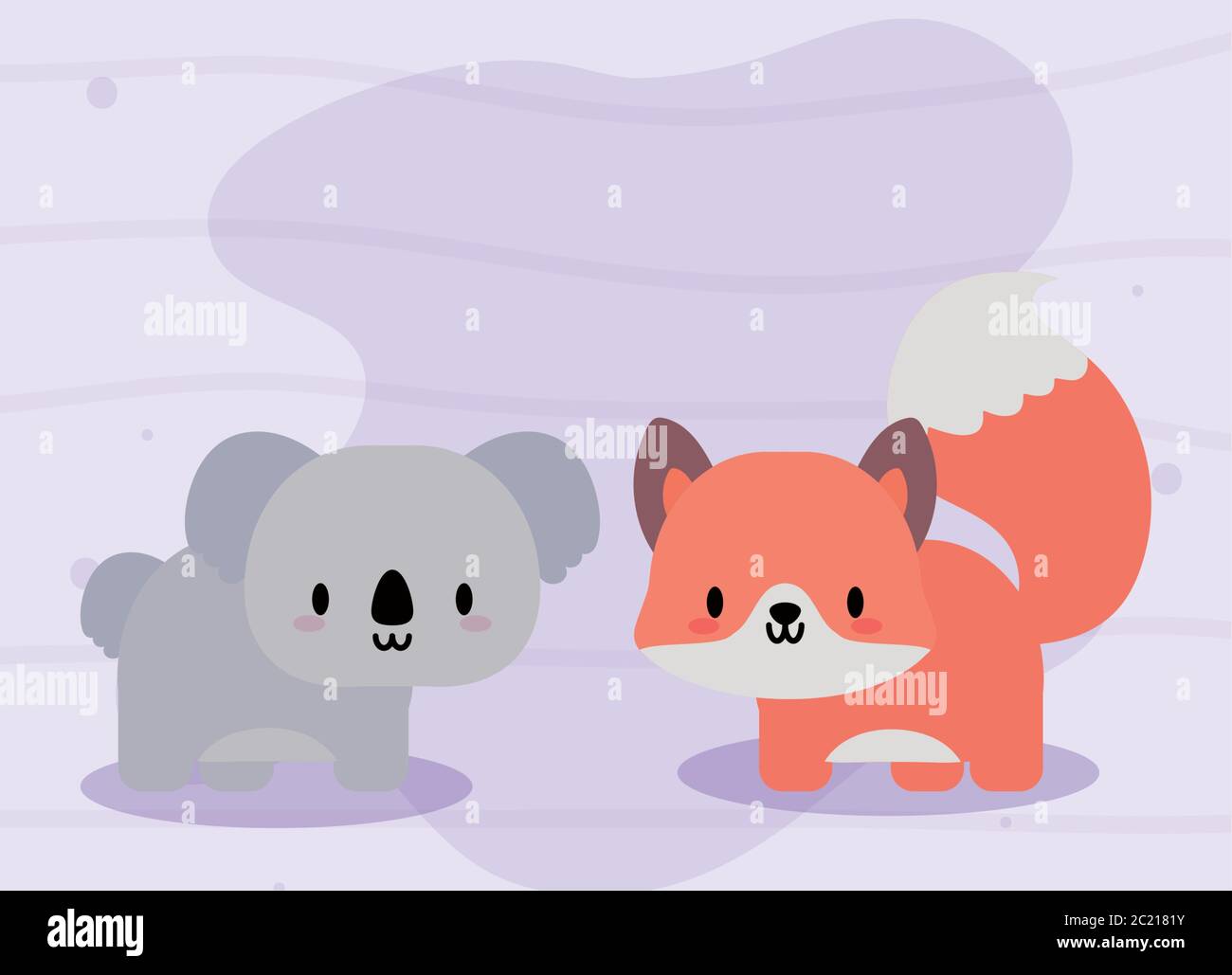 cute card with fox and koala, kawaii vector illustration design Stock ...