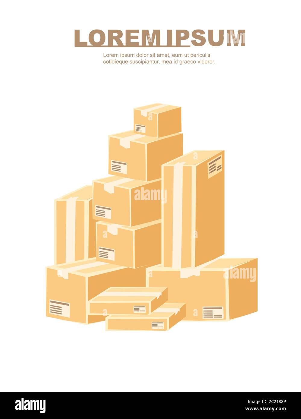 Stack of different parcel packaging box set cardboard material flat ...