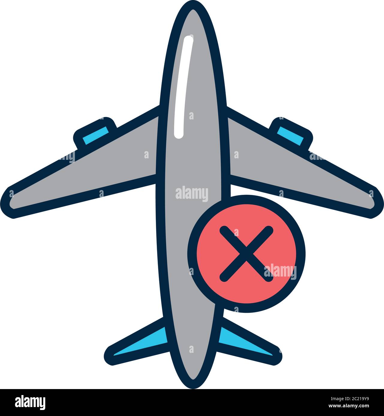 banned flights concept, airplane with cross icon over white background ...