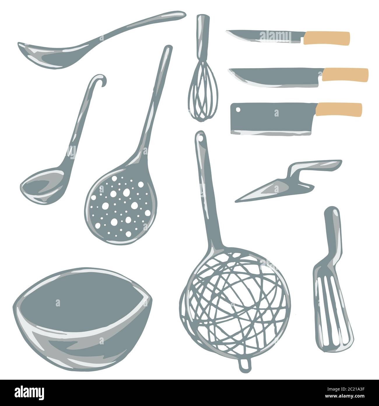 Set of simple flat kitchenware metal icons vector illustration isolated ...