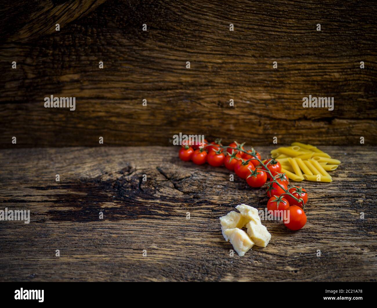 Ingredients over a wood table Stock Photo - Alamy
