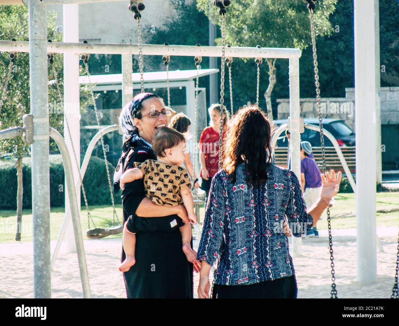 Jerusalem Israel September 11, 2018 View of kids playing in a public ...
