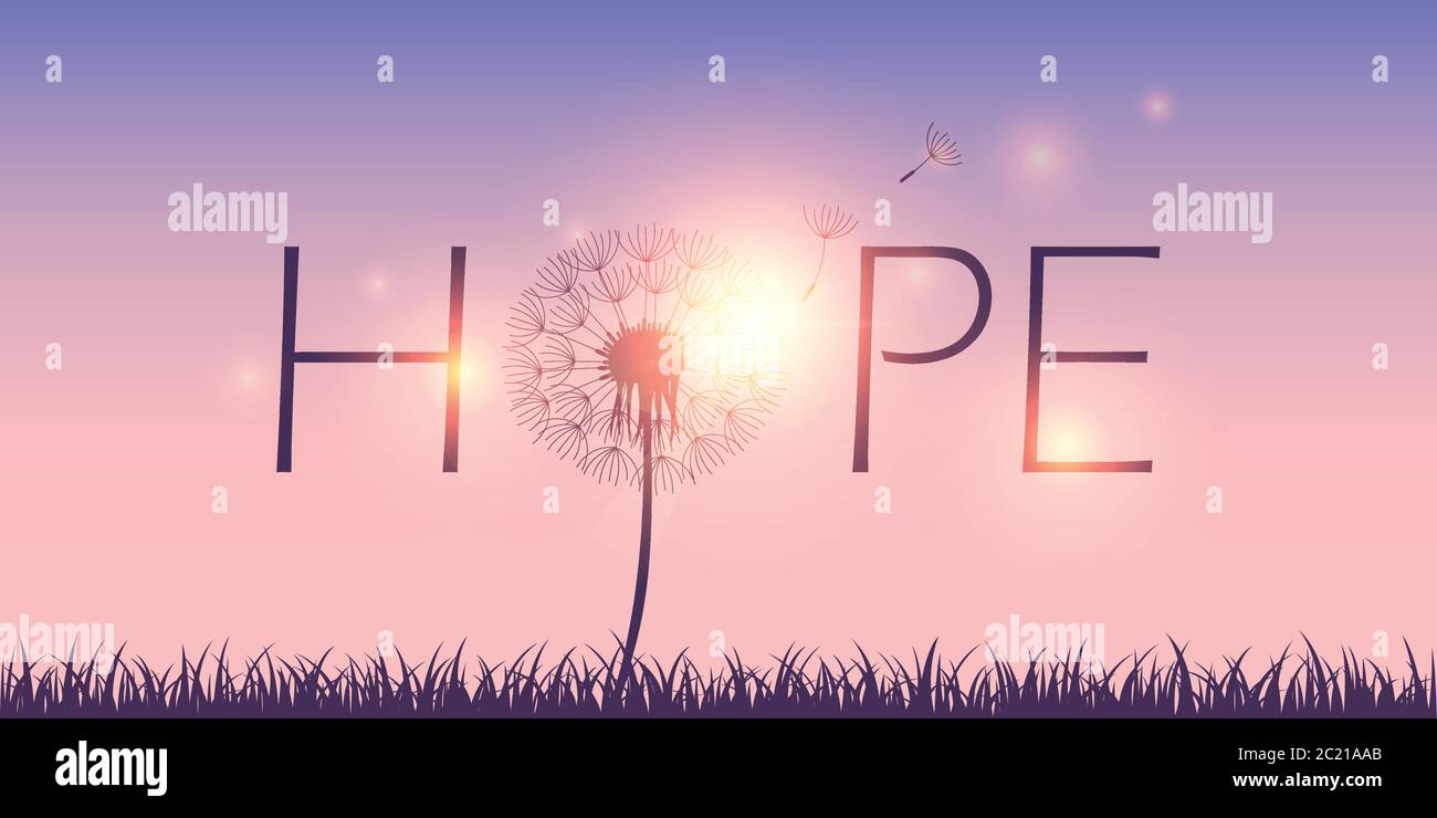 hope typography with dandelion on sky background vector illustration ...