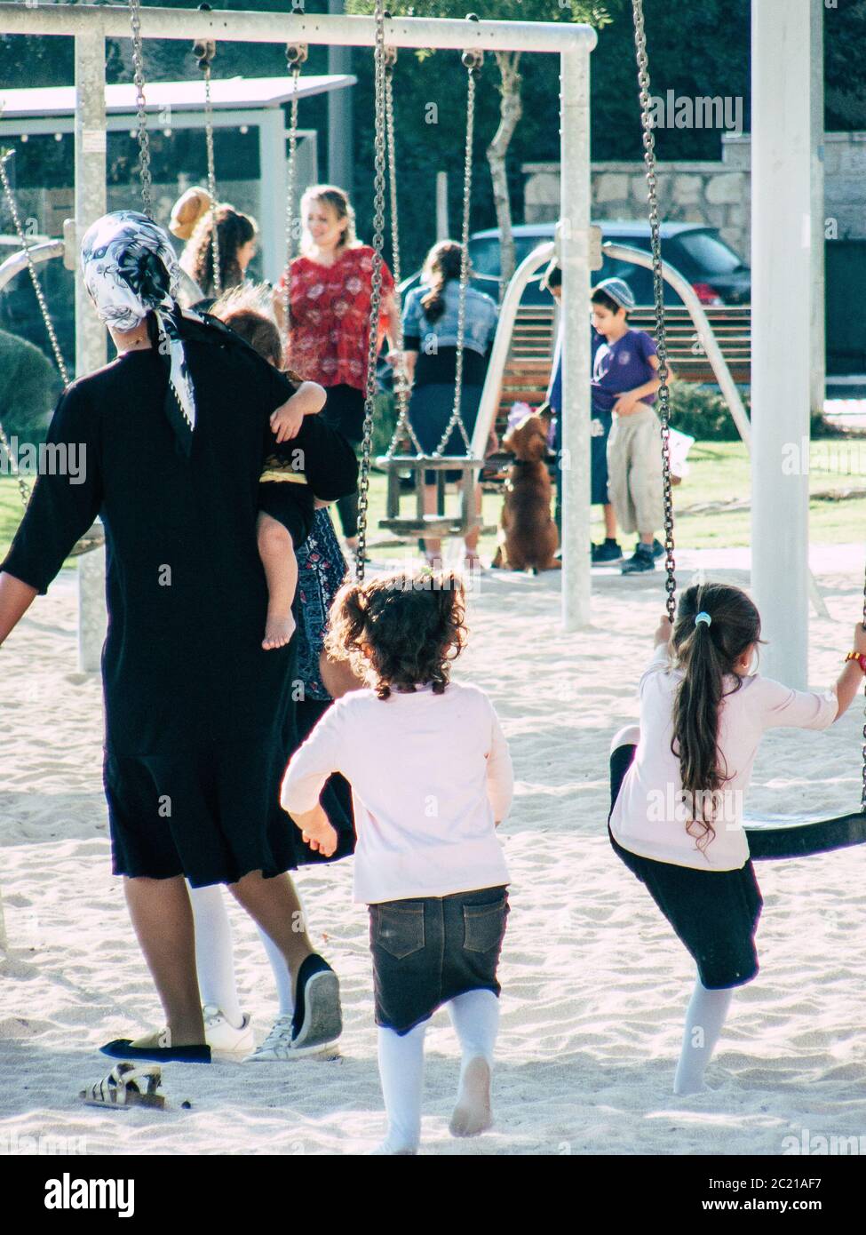 Jerusalem Israel September 11, 2018 View of kids playing in a public ...