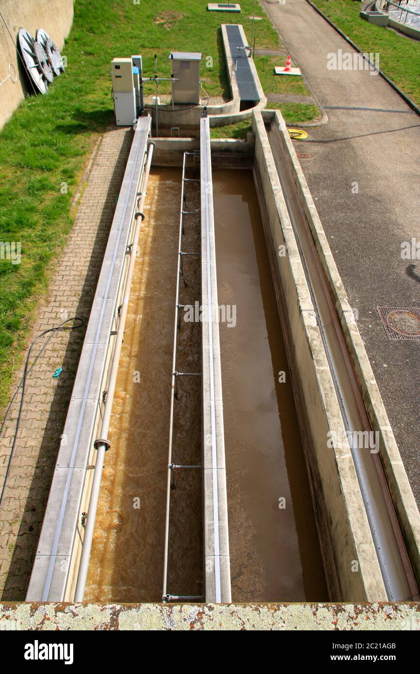 Ventilated sand trap and grease trap in the inlet of a sewage treatment ...