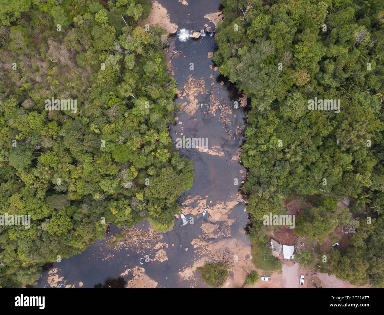 Beautiful drone aerial view over Curua River waterfalls and forest ...