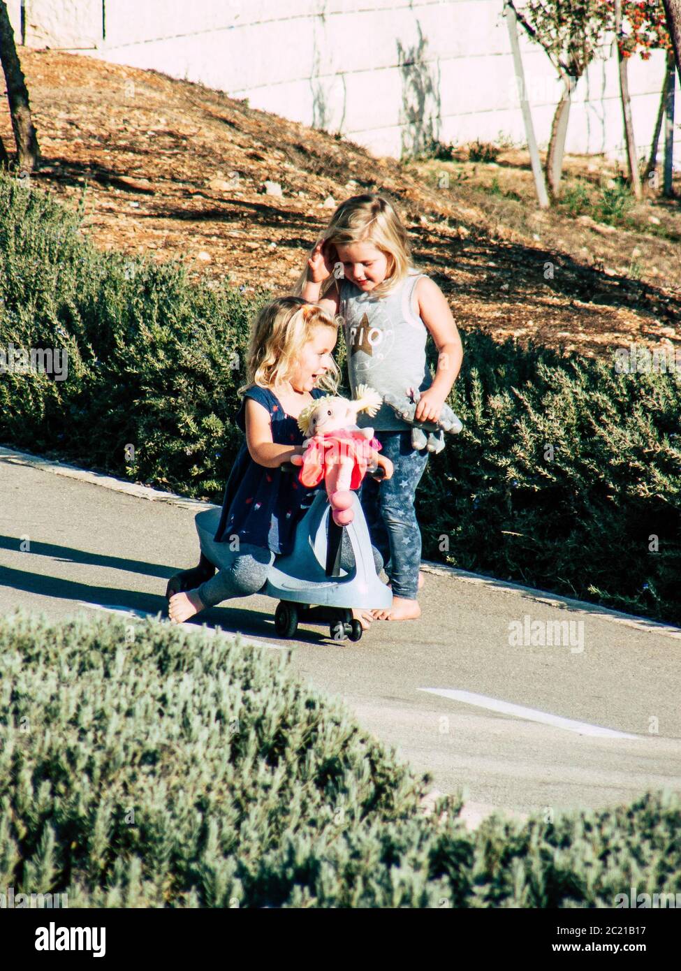 Jerusalem Israel September 11, 2018 View of kids playing in a public ...