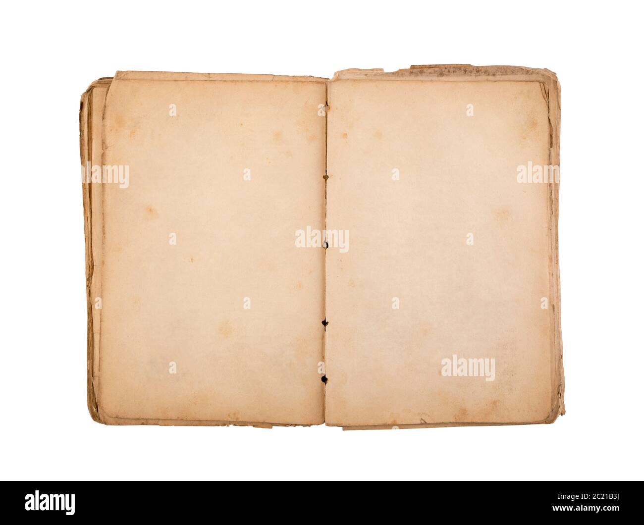 Open old book with blank yellow stained pages isolated on white ...